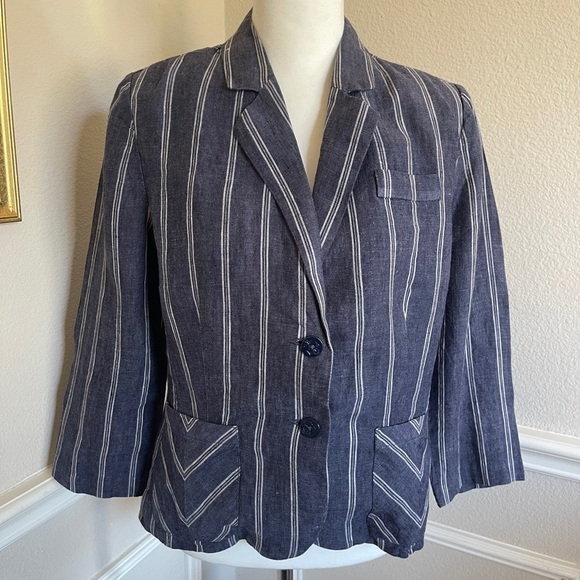 CAbi | Jackets & Coats | Cabi Womens Blazer Nautical 0 Linen Blue White ...